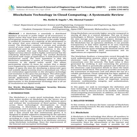 Irjet Blockchain Technology In Cloud Computing A Systematic Review Pdf