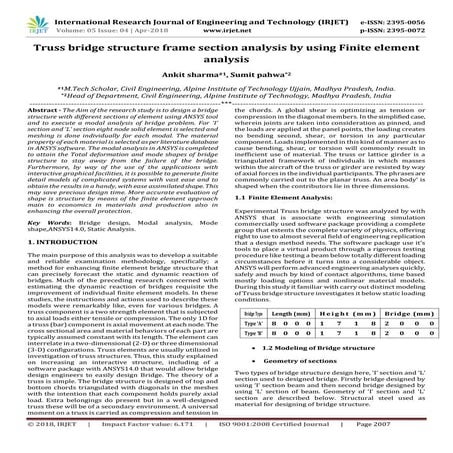 IRJET- Truss Bridge Structure Frame Section Analysis by Using Finite ...