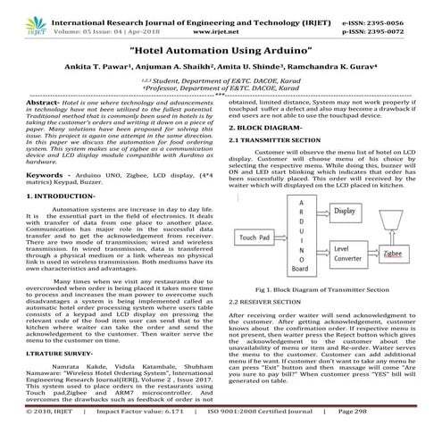 Irjet Hotel Automation Using Arduino Pdf Internet Of Things Internet