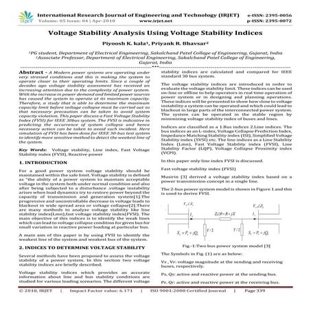 IRJET- Voltage Stability Analysis using Voltage Stability Indices | PDF