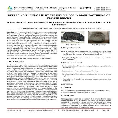 IRJET-Replacing the Fly Ash by STP Dry Sludge in Manufacturing of Fly ...