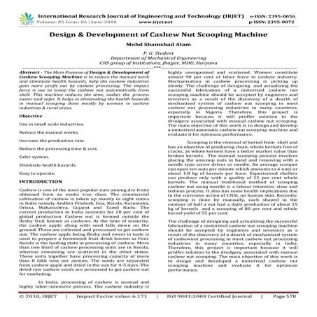Irjet Design And Development Of Cashew Nut Scooping Machine Pdf
