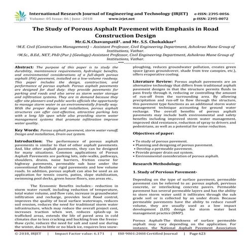 IRJET- The Study of Porous Asphalt Pavement with Emphasis in Road ...