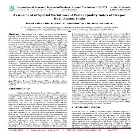 IRJET- Assessment of Spatial Variations of Water Quality Index of ...