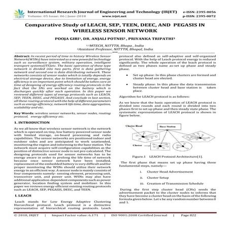 IRJET-Comparative Study of Leach, Sep,Teen,Deec, and Pegasis in Wireless Sensor Network | PDF