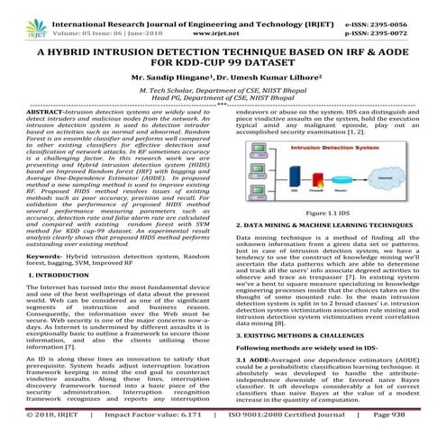 Irjet A Hybrid Intrusion Detection Technique Based On Irf And Aode For Kdd Cup 99 Dataset Pdf