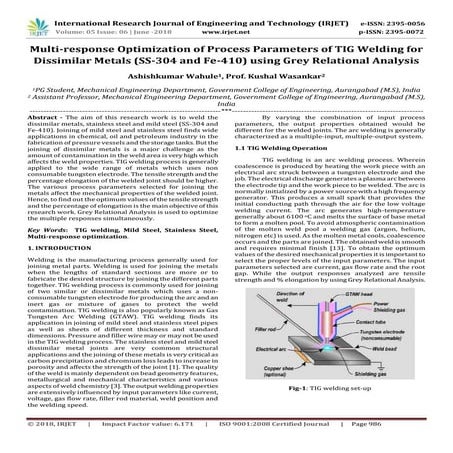 IRJET-Multi-Response Optimization of Process Parameters of TIG Welding for Dissimilar Metals (SS ...