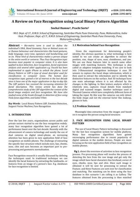 Irjet A Review On Face Recognition Using Local Binary Pattern 6653