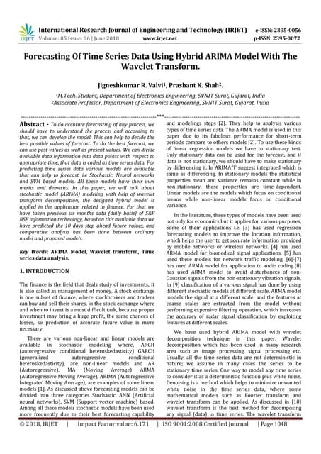 Irjet Forecasting Of Time Series Data Using Hybrid Arima Model With The