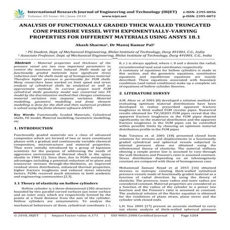 Irjet Analysis Of Functionally Graded Thick Walled Truncated Cone Pressure Vessel With