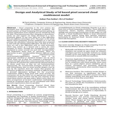 IRJET- Design and Analytical Study of Id Based Pixel Secured Cloud Enablement Model | PDF