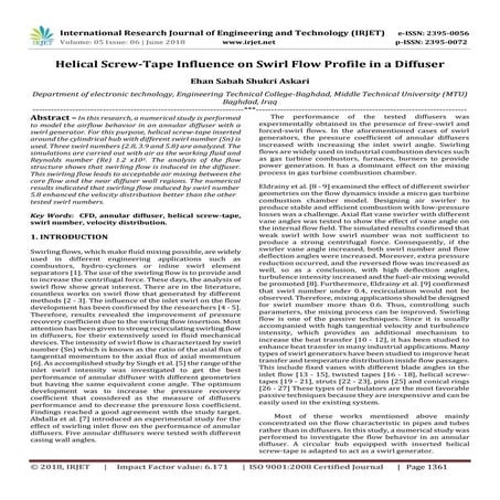 IRJET-Helical Screw-Tape Influence on Swirl Flow Profile in a Diffuser ...