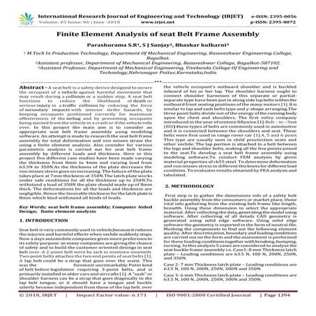 IRJET-Finite Element Analysis of Seat Belt Frame Assembly | PDF