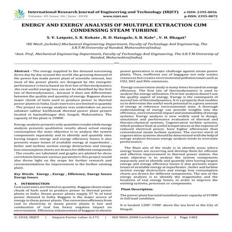 IRJET- Energy and Exergy Analysis of Multiple Extraction Cum Condensing ...