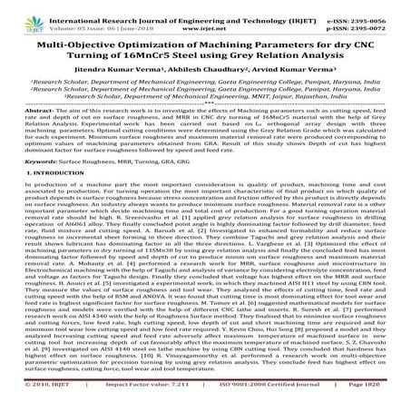 IRJET-Multi-Objective Optimization of Machining Parameters for Dry CNC Turning of 16mncr5 Steel ...