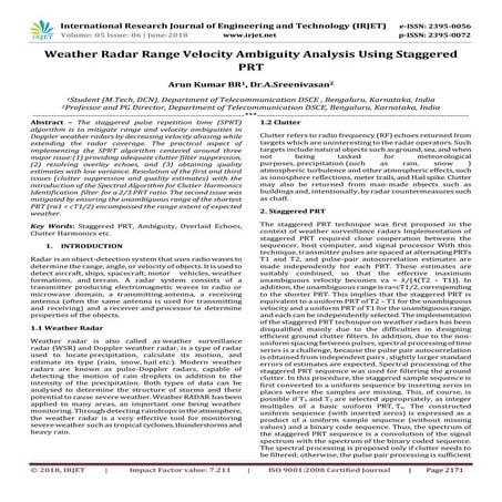 IRJET-Weather Radar Range Velocity Ambiguity Analysis using Staggered PRT | PDF