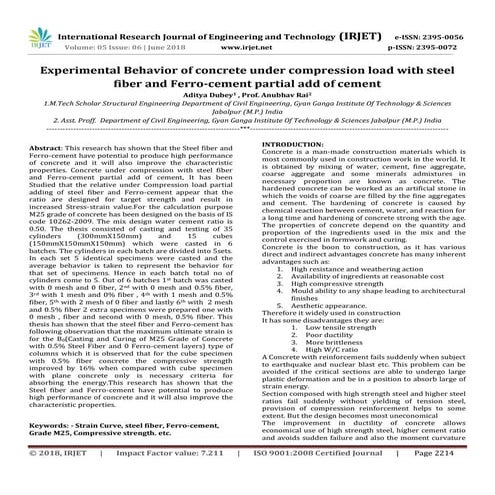 IRJET-Experimental behavior of Concrete under Compression Load with Steel Fiber and Ferro-Cement ...