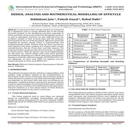 Irjet Design Analysis And Mathematical Modelling Of Efficycle Pdf