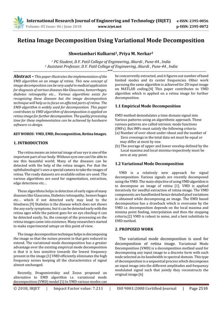 Irjet Retina Image Decomposition Using Variational Mode Decomposition Pdf