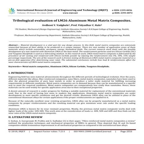 IRJET- Tribological Evaluation of LM26 Aluminum Metal Matrix Composites ...