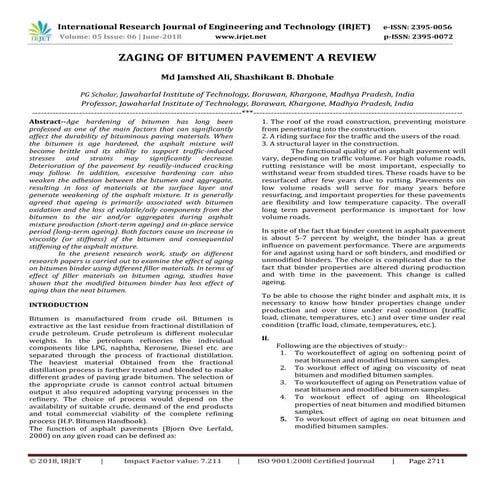 IRJET-Aging of Bitumen Pavement a Review | PDF