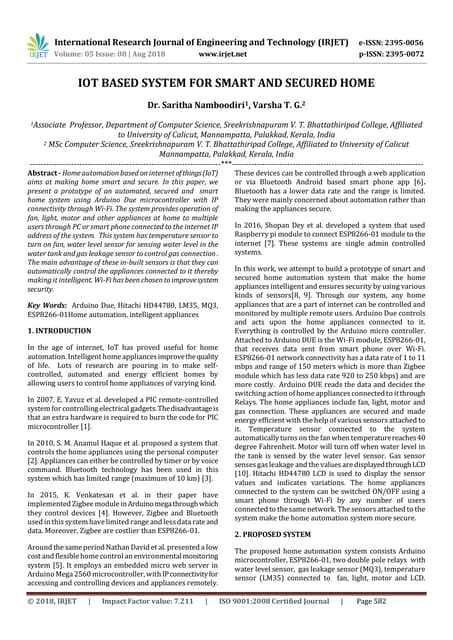 Irjet Iot Based System For Smart And Secured Home Pdf