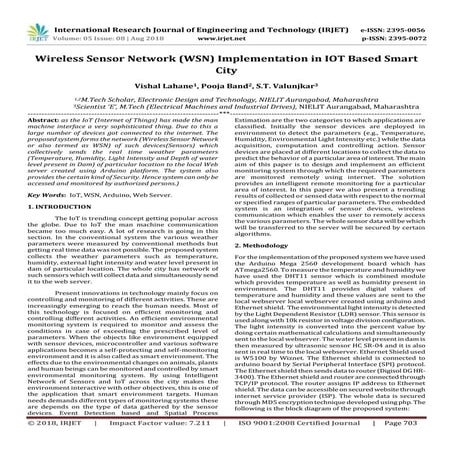 Irjet Wireless Sensor Networkwsn Implementation In Iot Based Smart