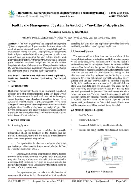 Irjet Healthcare Management System In Android Medkare” Application