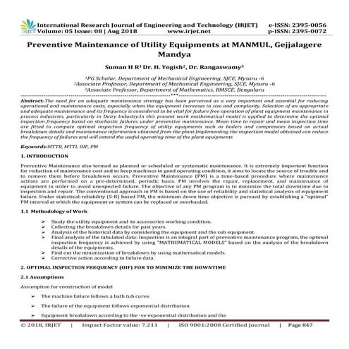 IRJET- Preventive Maintenance of Utility Equipments at MANMUL ...