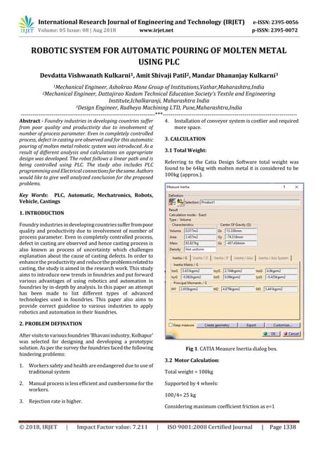Irjet Robotic System For Automatic Pouring Of Molten Metal Using Plc Pdf