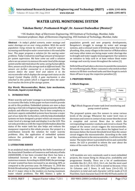 Automatic water level monitoring and control system using IoT | PDF