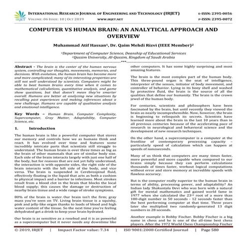 IRJET- Computer vs Human Brain: An Analytical Approach and Overview | PDF