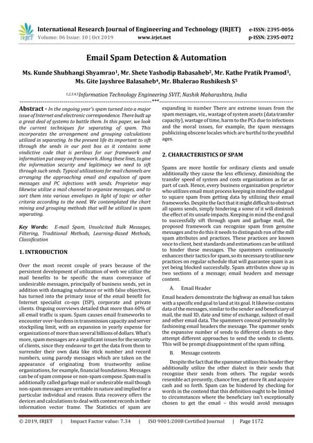 Irjet Email Spam Detection And Automation Pdf