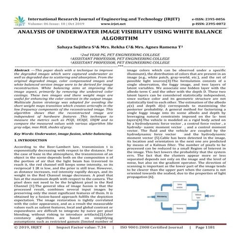 IRJET- Analysis of Underwater Image Visibility using White Balance Algorithm | PDF | Photo ...