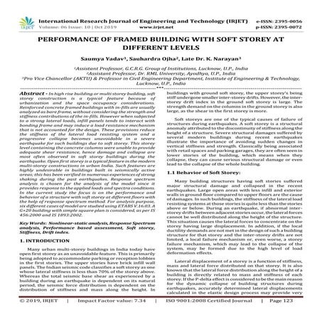 IRJET- Performance of Framed Building with Soft Storey at Different ...