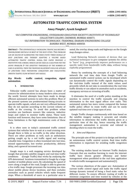 SMART CONTROL OF TRAFFIC LIGHT USING ARTIFICIAL INTELLIGENCE | PDF