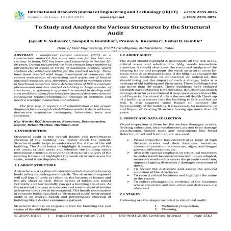 IRJET- To Study and Analyze the Various Structures by the Structural Audit | PDF