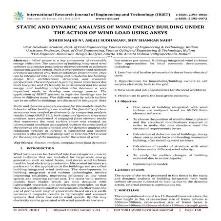 Irjet Static And Dynamic Analysis Of Wind Energy Building Under The