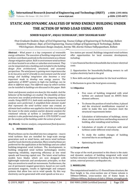 Irjet Static And Dynamic Analysis Of Wind Energy Building Under The