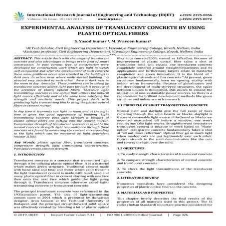 IRJET- Experimental Analysis of Translucent Concrete by using Plastic Optical Fibers | PDF