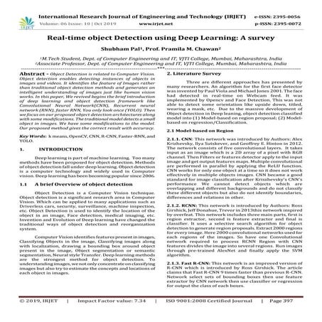 Irjet Real Time Object Detection Using Deep Learning A Survey Pdf