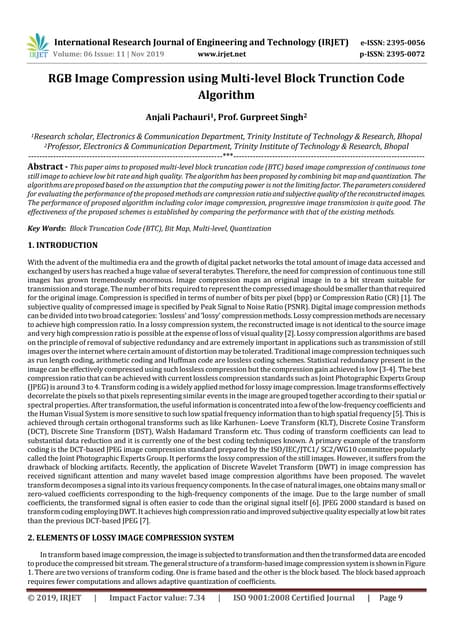 Irjet Rgb Image Compression Using Multi Level Block Trunction Code Algorithm Pdf