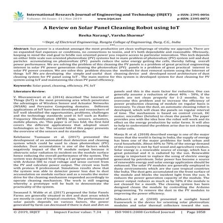 Irjet A Review On Solar Panel Cleaning Robot Using Iot Pdf