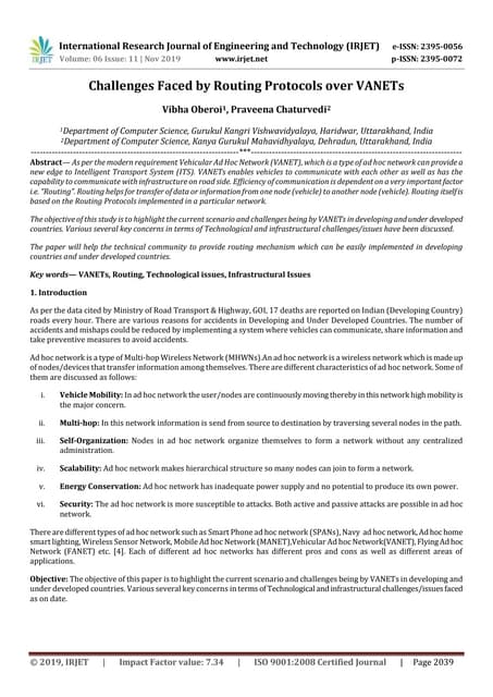 Irjet Challenges Faced By Routing Protocols Over Vanets Pdf