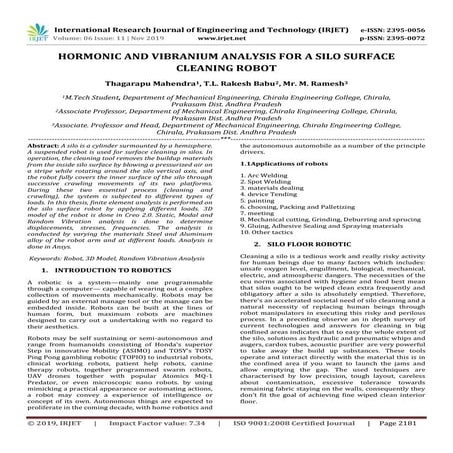 DYNAMICAL ANALYSIS OF SILO SURFACE CLEANING ROBOT USING FINITE ELEMENT ...