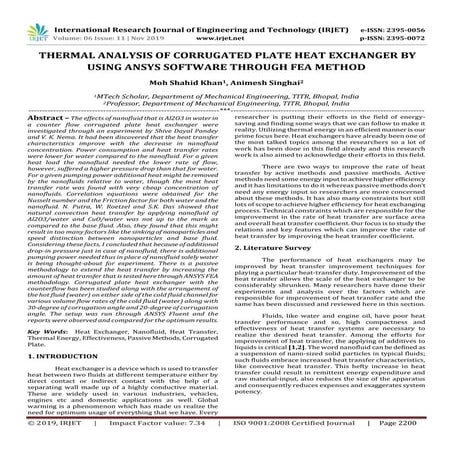 IRJET- Thermal Analysis of Corrugated Plate Heat Exchanger by using Ansys Software through FEA ...