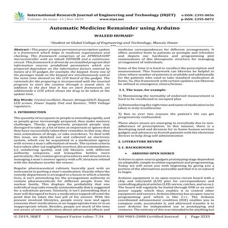 IRJET- Automatic Medicine Remainder using Arduino | PDF