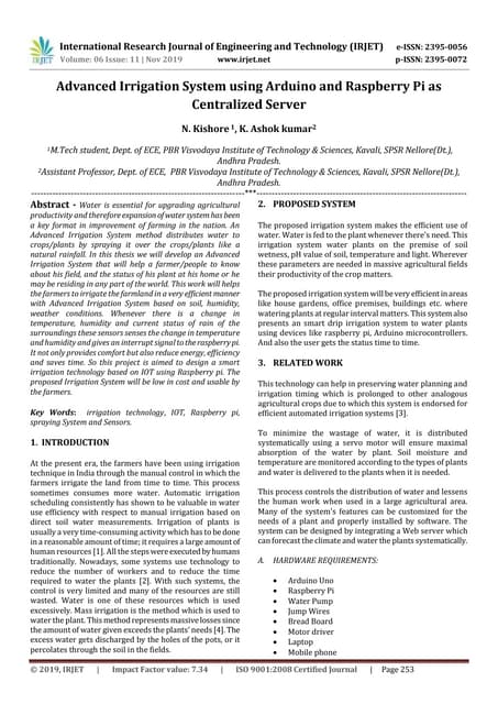 Irjet Advanced Irrigation System Using Arduino And Raspberry Pi As Centralized Server Pdf 6132