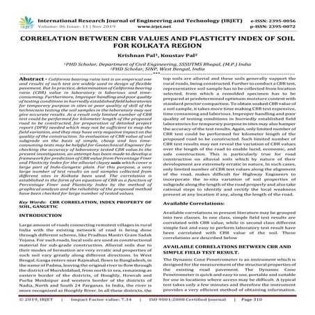 IRJET- Correlation between CBR Values and Plasticity Index of Soil for Kolkata Region | PDF