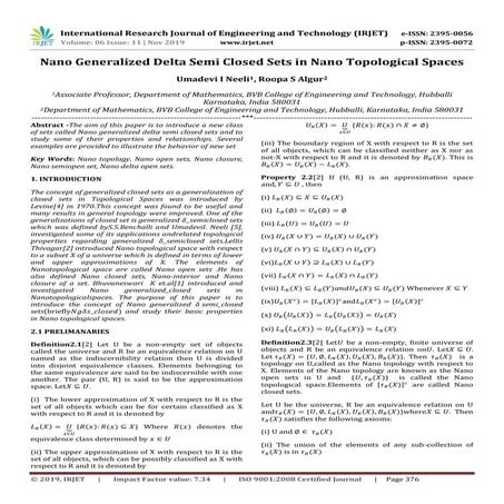 IRJET- Nano Generalized Delta Semi Closed Sets in Nano Topological Spaces | PDF
